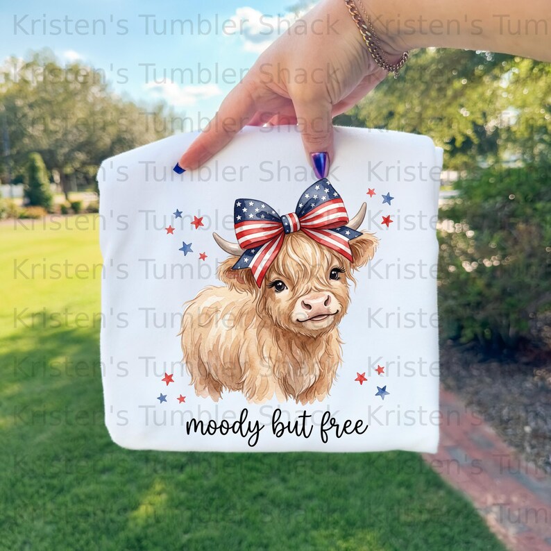 Moody but Free Highland Cow PNG, Patriotic Highland Cow Sublimation ...