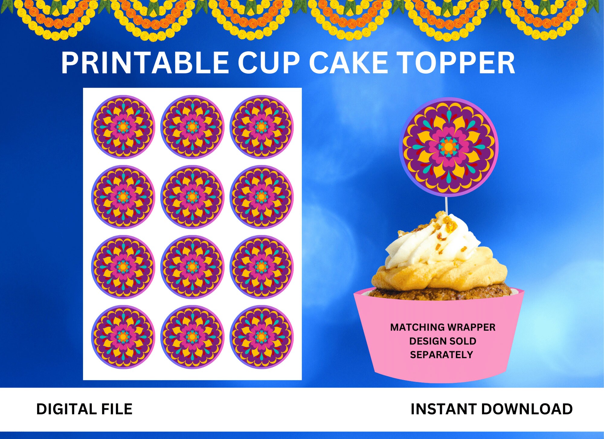 Diwali Cup Cake Toppers Digital, Cup Cake Toppers, DIY Party, Diwali ...