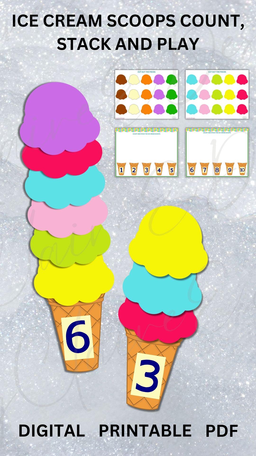 Ice Cream Scoops Count, Stack & Play, Printable Counting Activities ...