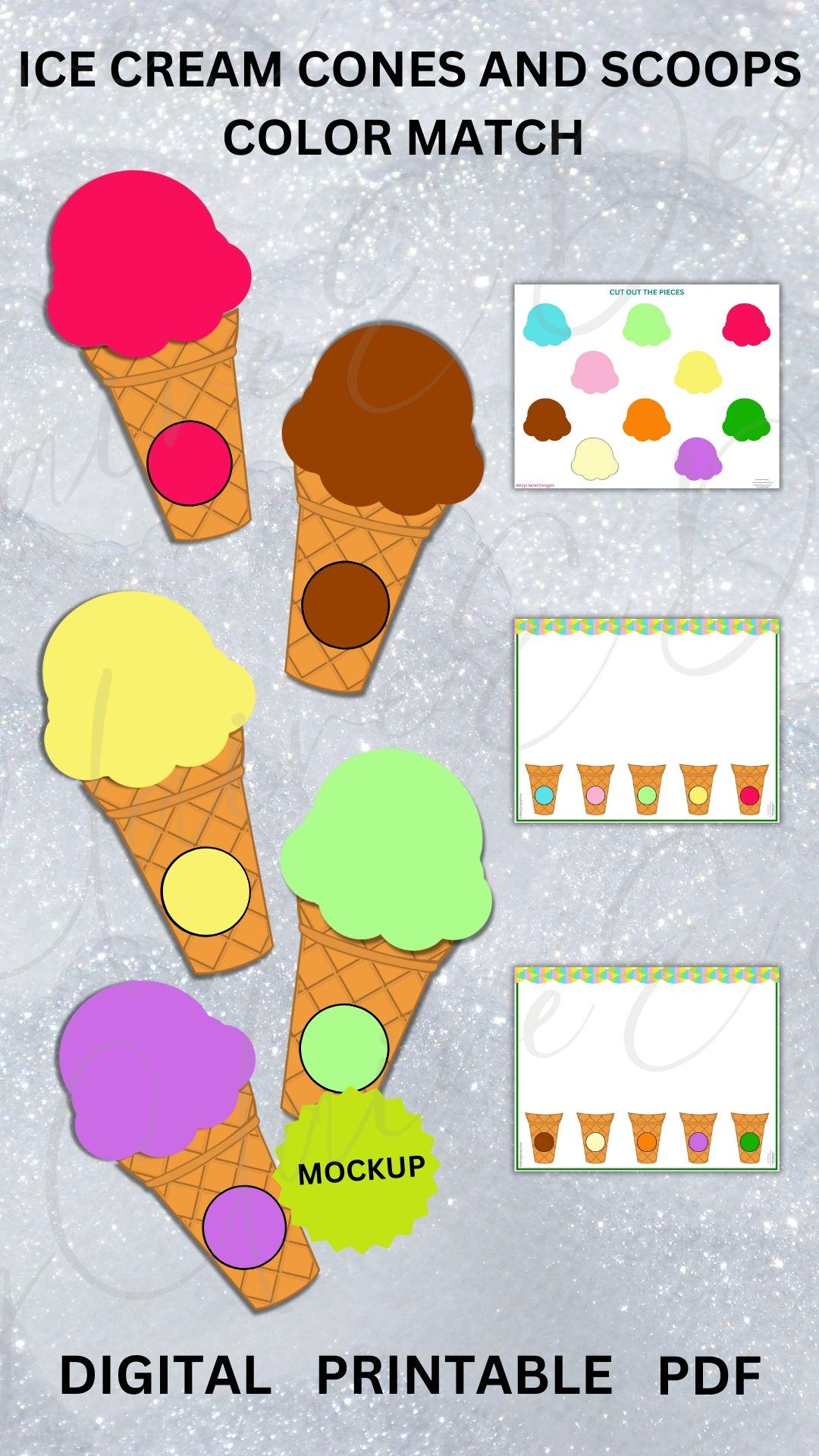 Ice Cream Cones and Scoops Color Match,printable Color Activities ...
