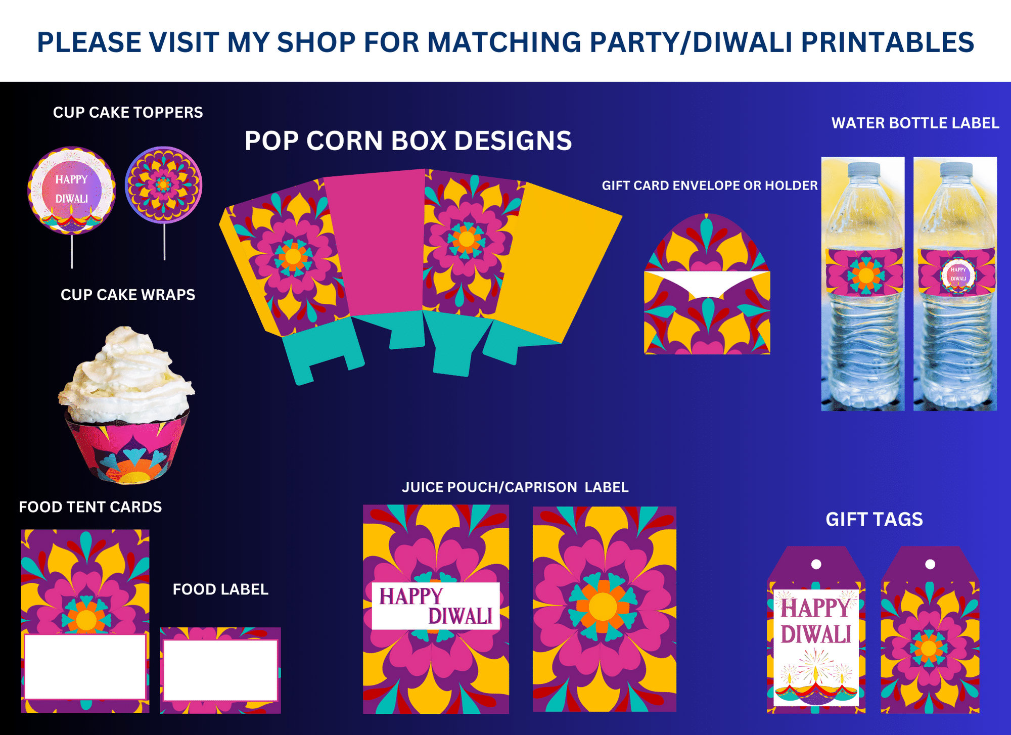 Diwali Printable Gift Tag Bundle, Diwali Party Tags, Happy Diwali, DIY ...