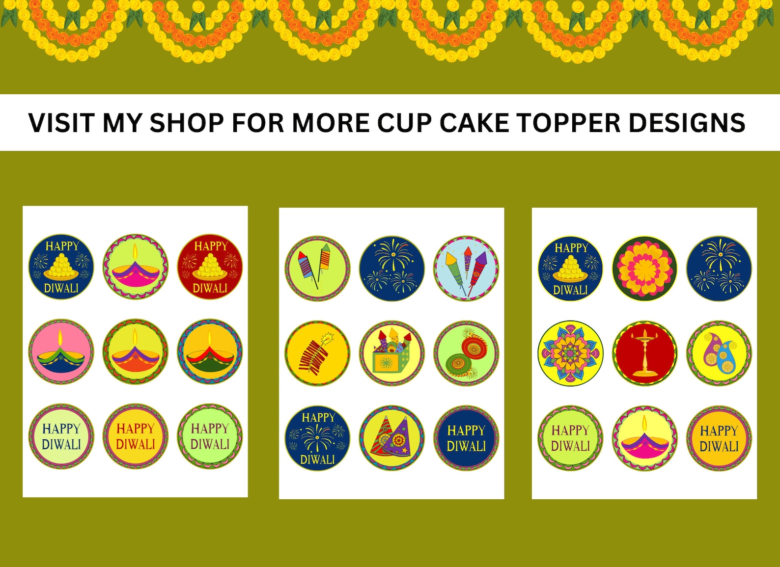 Diwali Cup Cake Toppers Digtal, DIY Diwali Printable,diwali Gift/favor ...