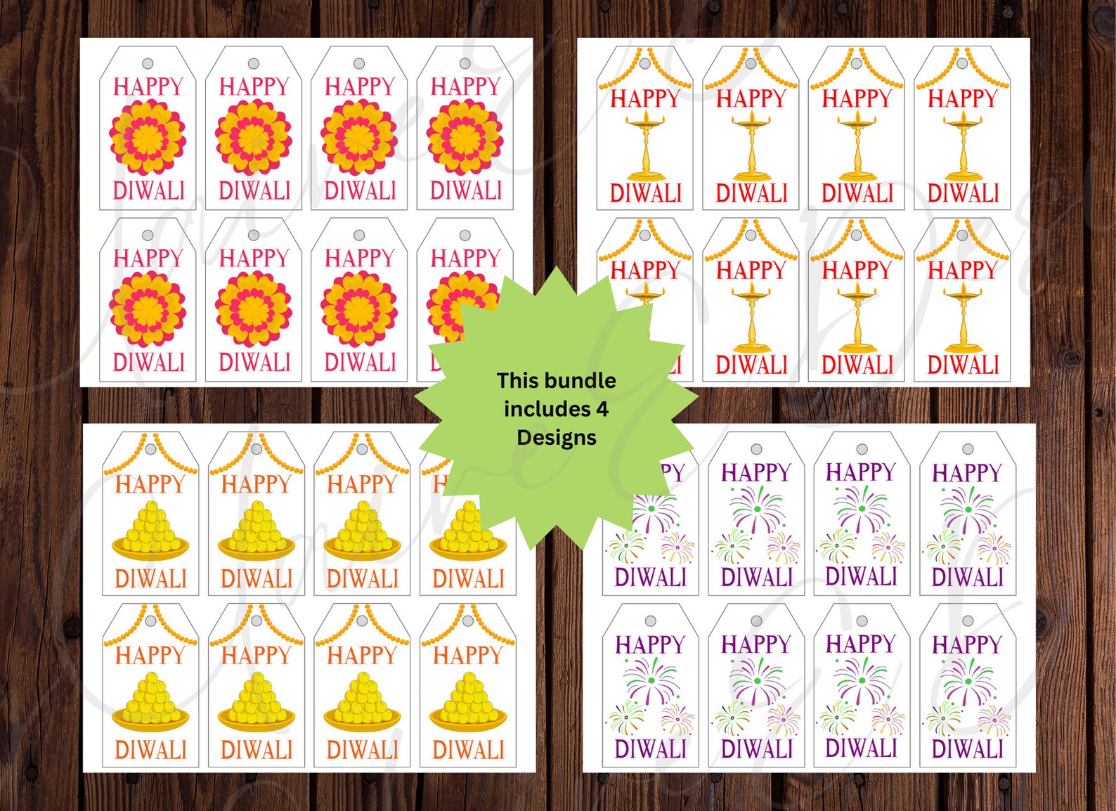 Printable Diwali Gift Tag Bundle, Diwali Party Tags, Happy Diwali, DIY ...