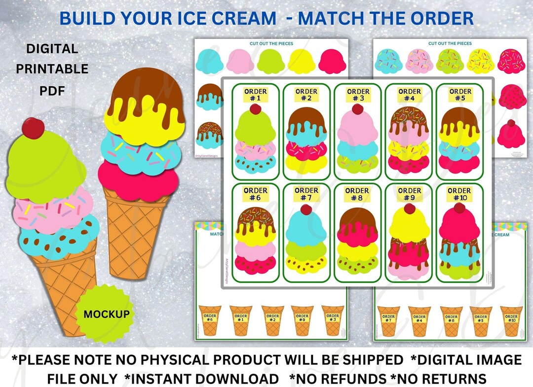 Build Your Ice Cream - Match the Order Activity, Printable Shapes ...
