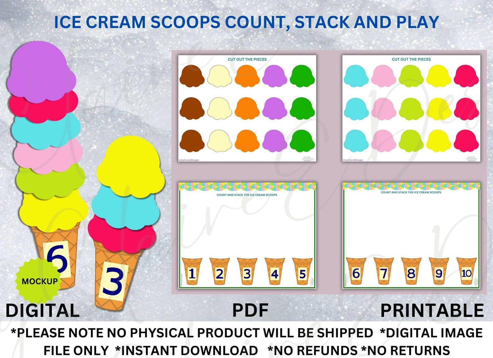 Ice Cream Scoops Count, Stack & Play, Printable Counting Activities ...