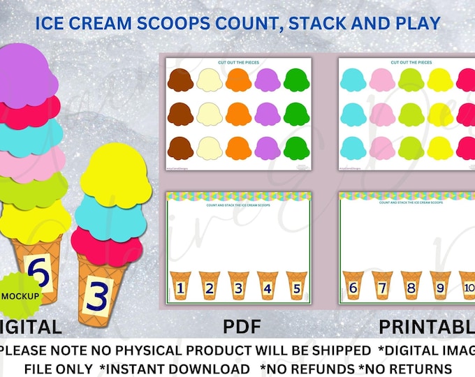 Ice Cream Scoops Count, Stack & Play, Printable Counting Activities ...