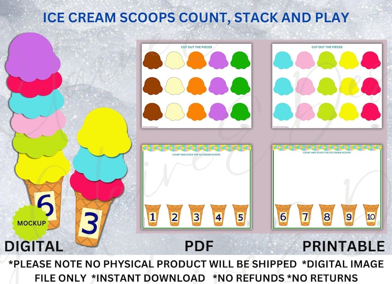 Ice Cream Scoops Count, Stack & Play, Printable Counting Activities ...