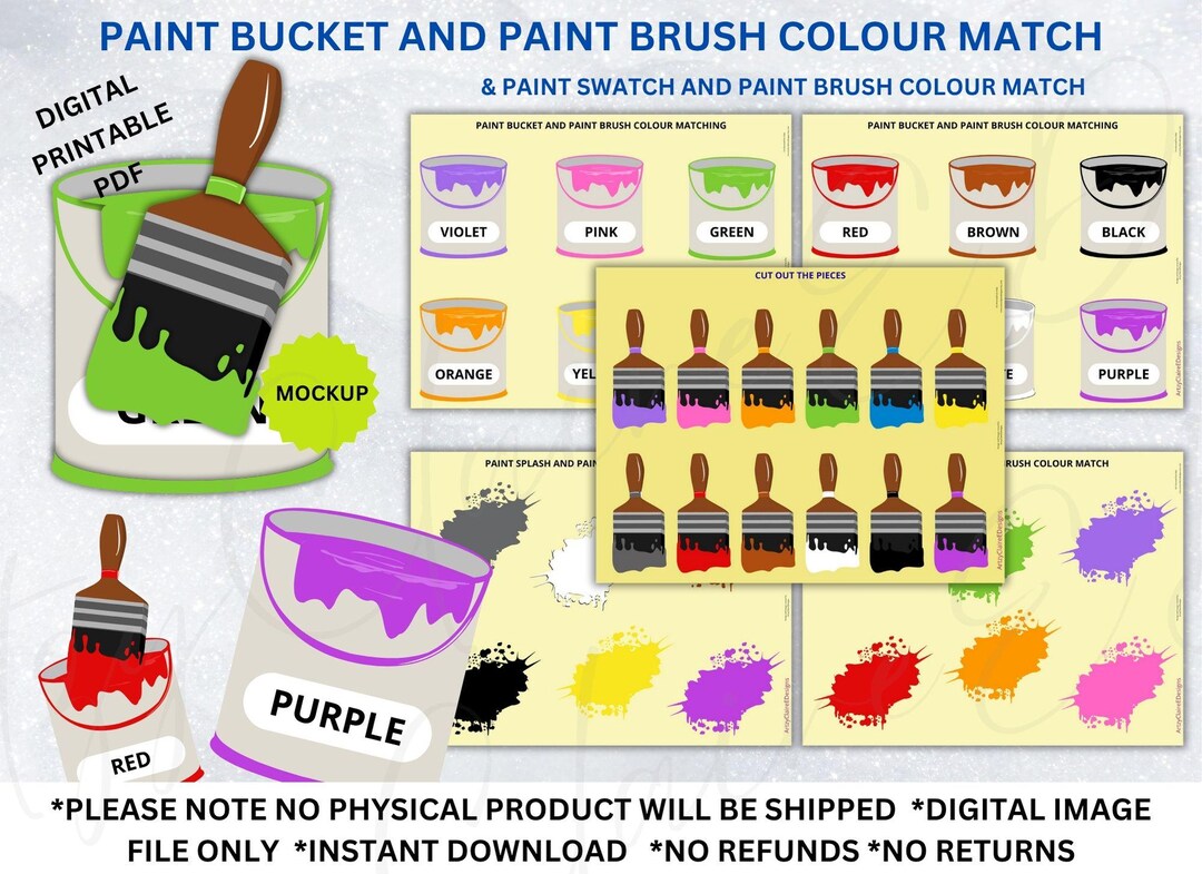 Paint Bucket & Brush Matching Activity, Printable Activities, Color ...