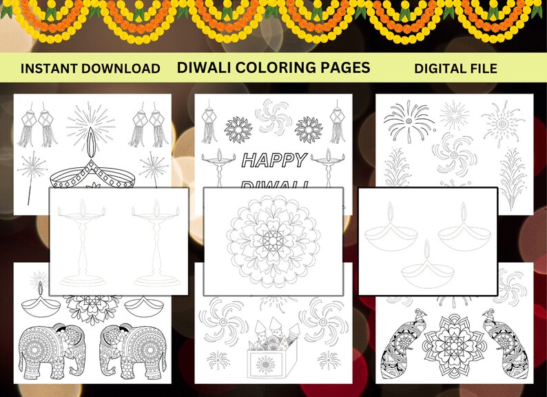 Diwali Activity/coloring Pages, Diwali Party Activity for Kids, Diwali ...