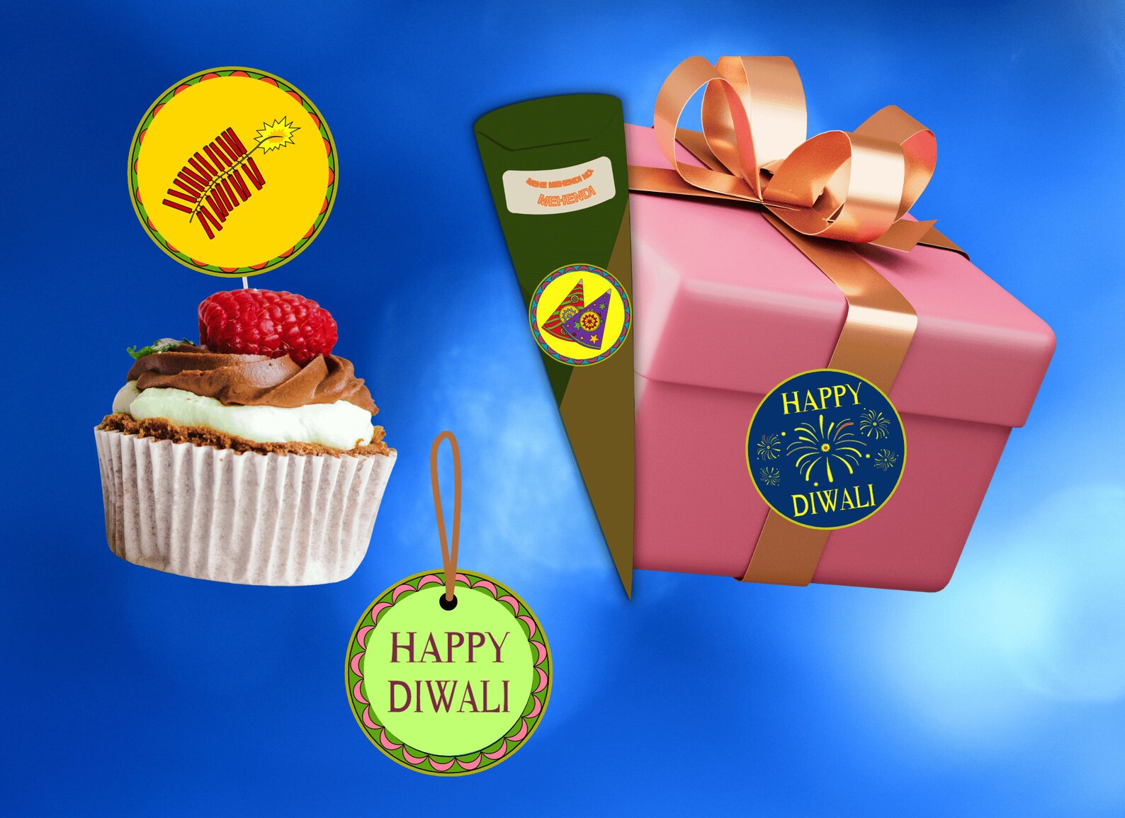 Diwali Cup Cake Toppers Digtal, DIY Diwali Printable,diwali Gift/favor ...