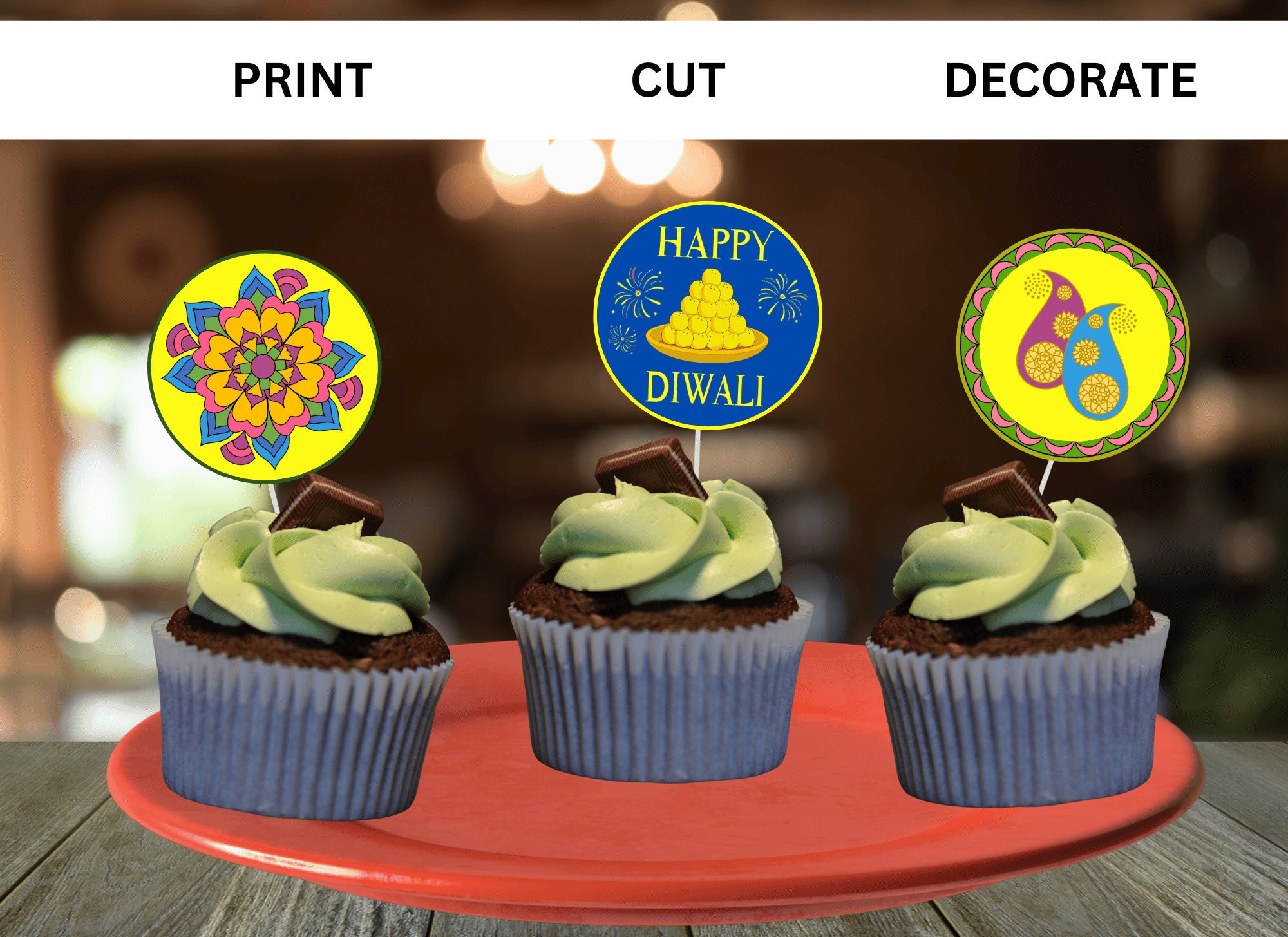 Diwali Cup Cake Toppers Digtal, DIY Diwali Printable,diwali Gift/favor ...