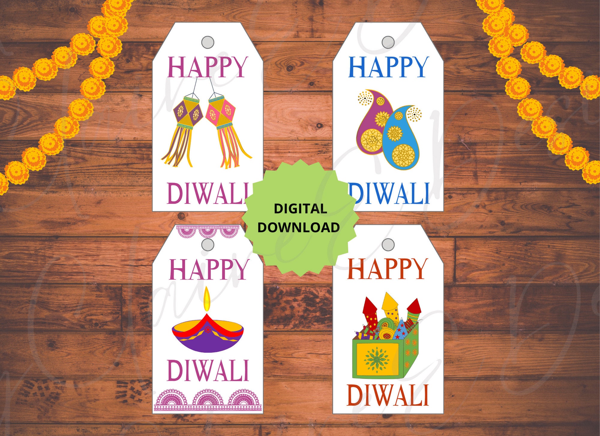 Diwali Printable Gift Tag Bundle, Diwali Party Tags, Happy Diwali, DIY ...