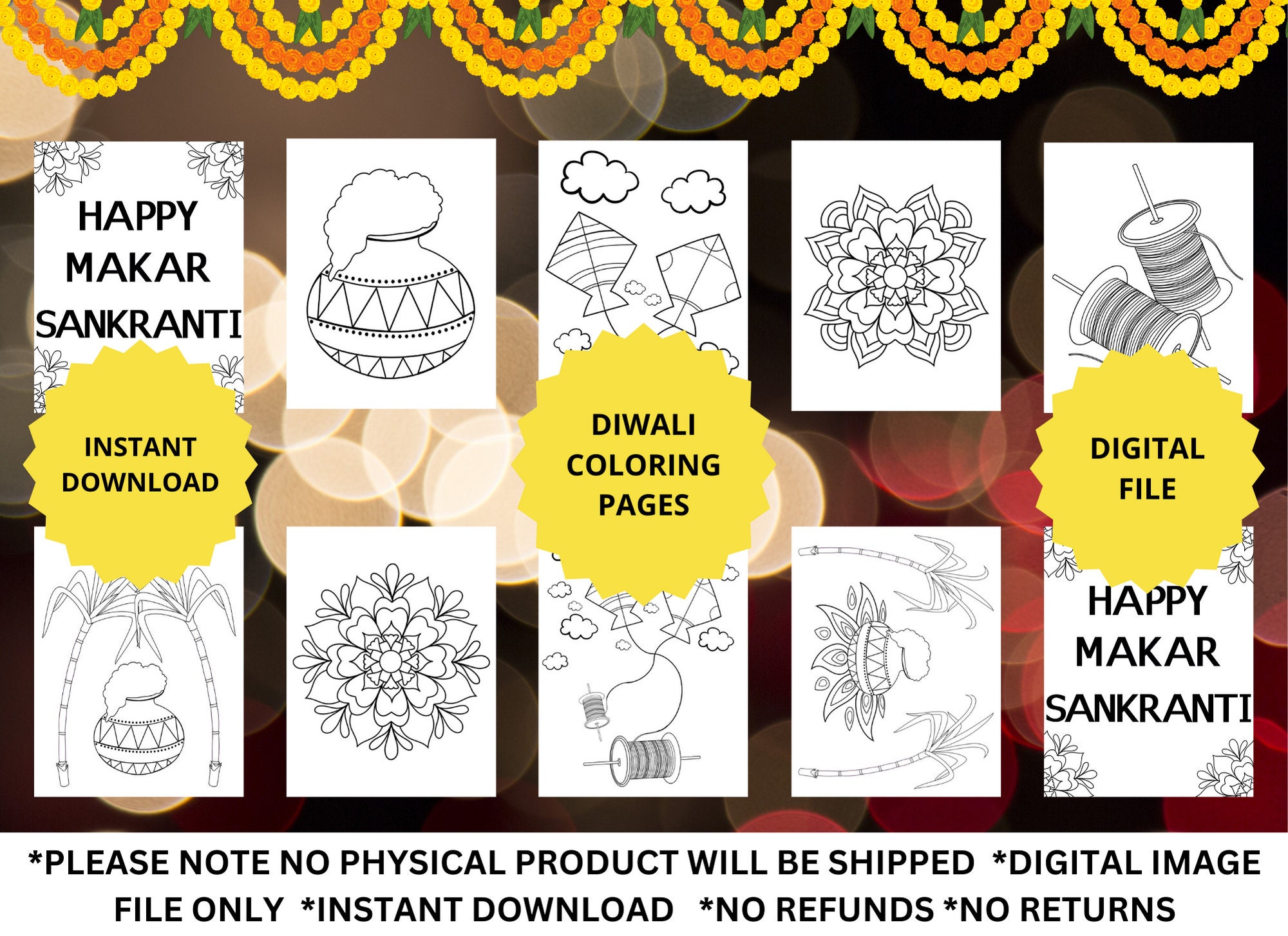 Makar Sankranti Coloring/activity Pages, Makar Sankranti Pot, Makar ...