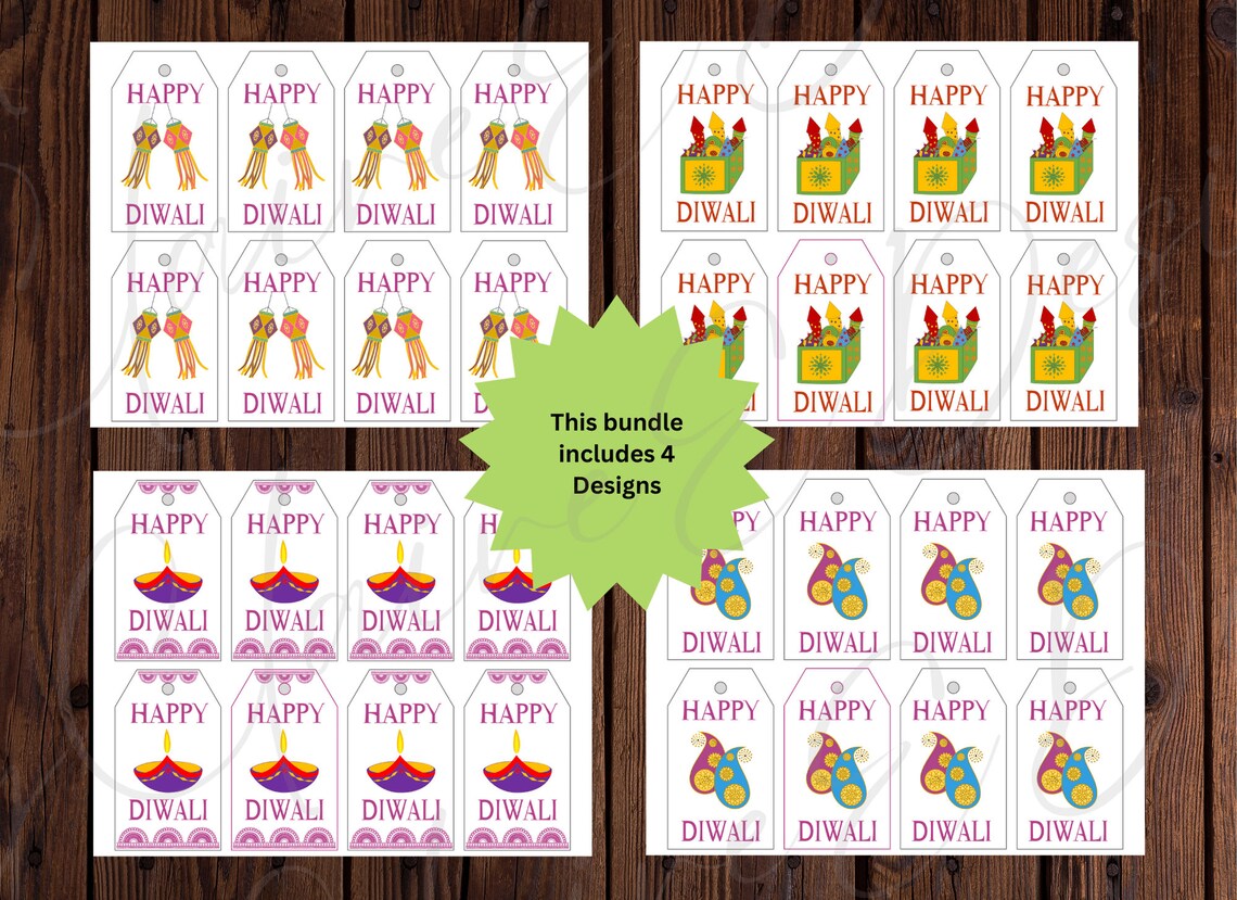 Diwali Printable Gift Tag Bundle, Diwali Party Tags, Happy Diwali, DIY ...