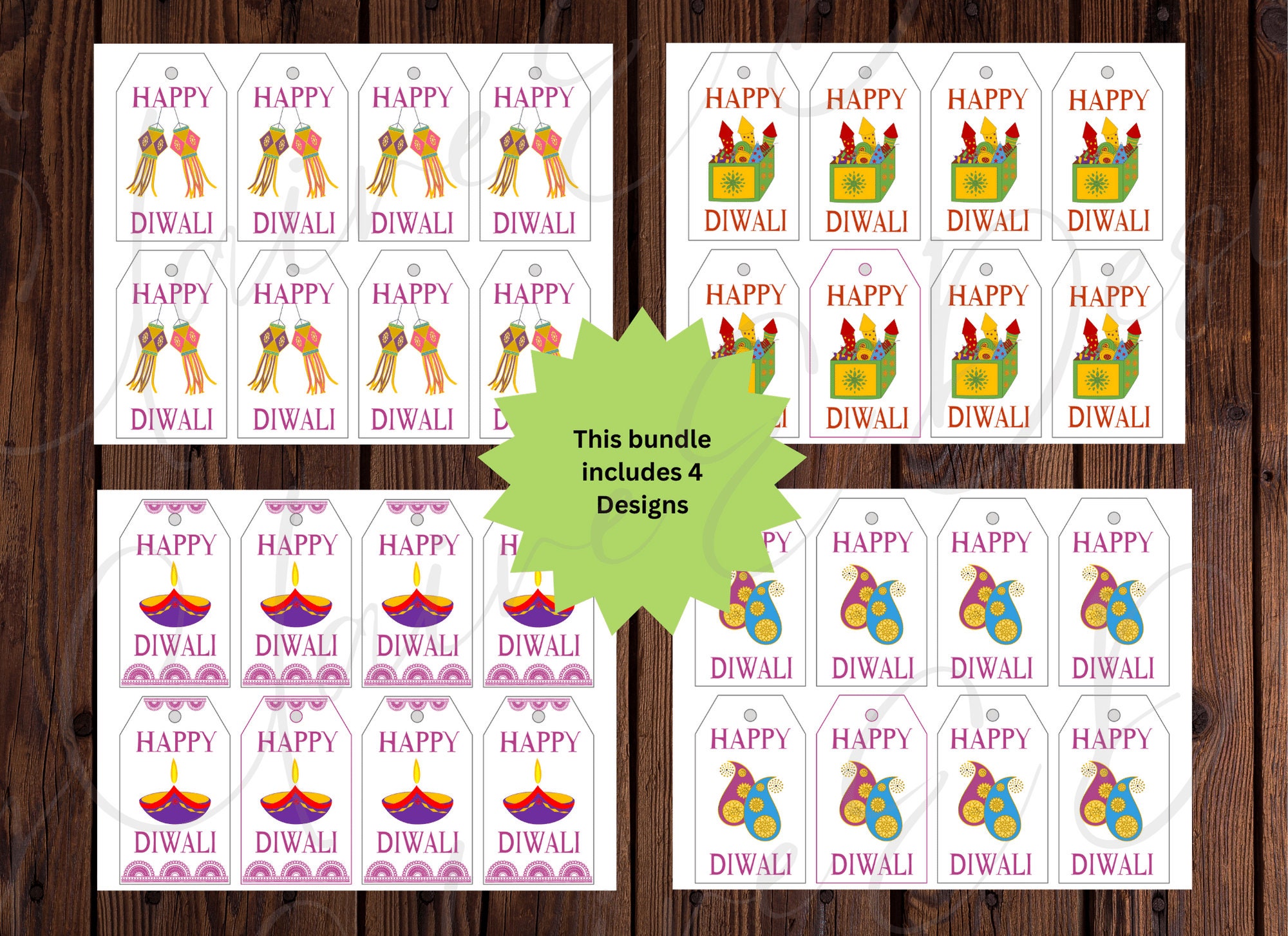 Diwali Printable Gift Tag Bundle, Diwali Party Tags, Happy Diwali, DIY ...