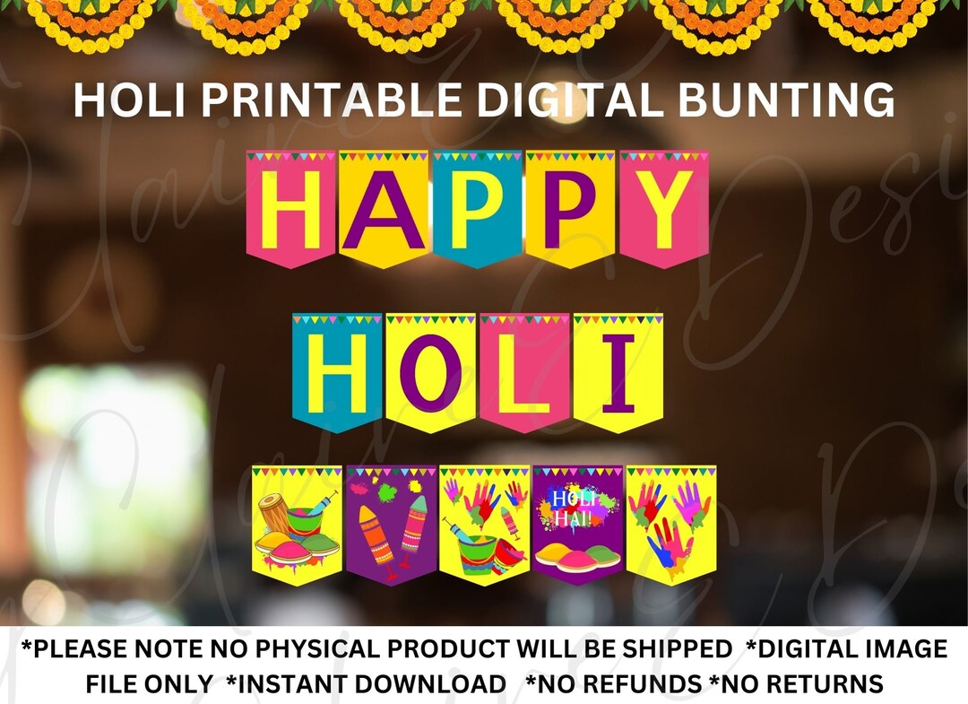 Printable Happy Holi Bunting, Digital Holi Decoration, Holi Digital ...
