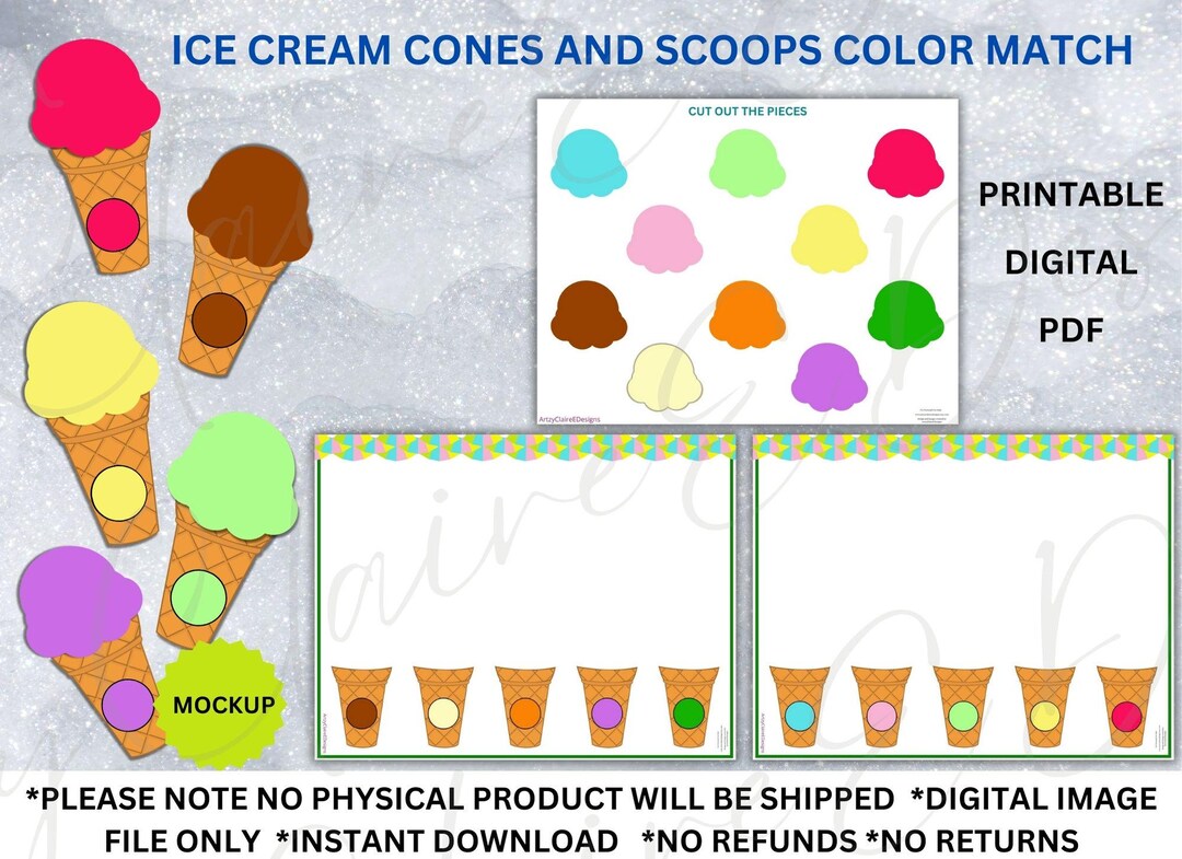 Ice Cream Cones and Scoops Color Match,printable Color Activities ...
