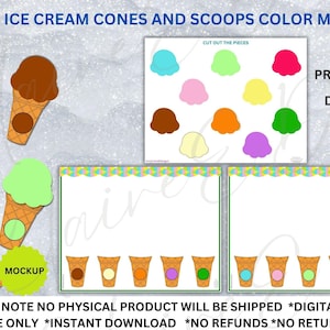 Ice Cream Cones and Scoops Color Match,printable Color Activities ...