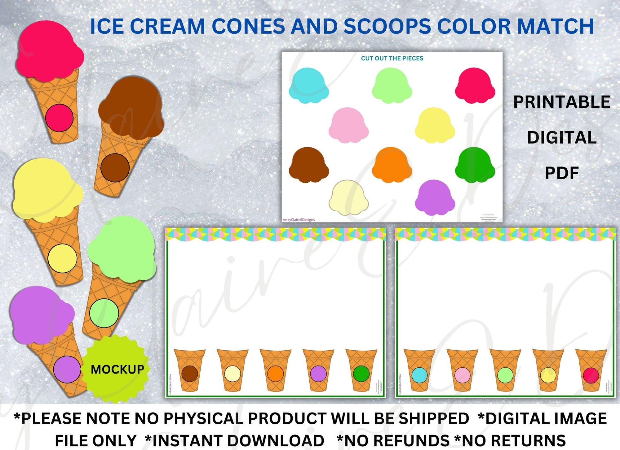 Ice Cream Cones and Scoops Color Match,printable Color Activities ...