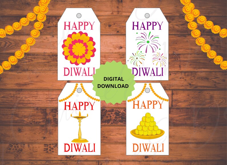 Printable Diwali Gift Tag Bundle, Diwali Party Tags, Happy Diwali, DIY ...