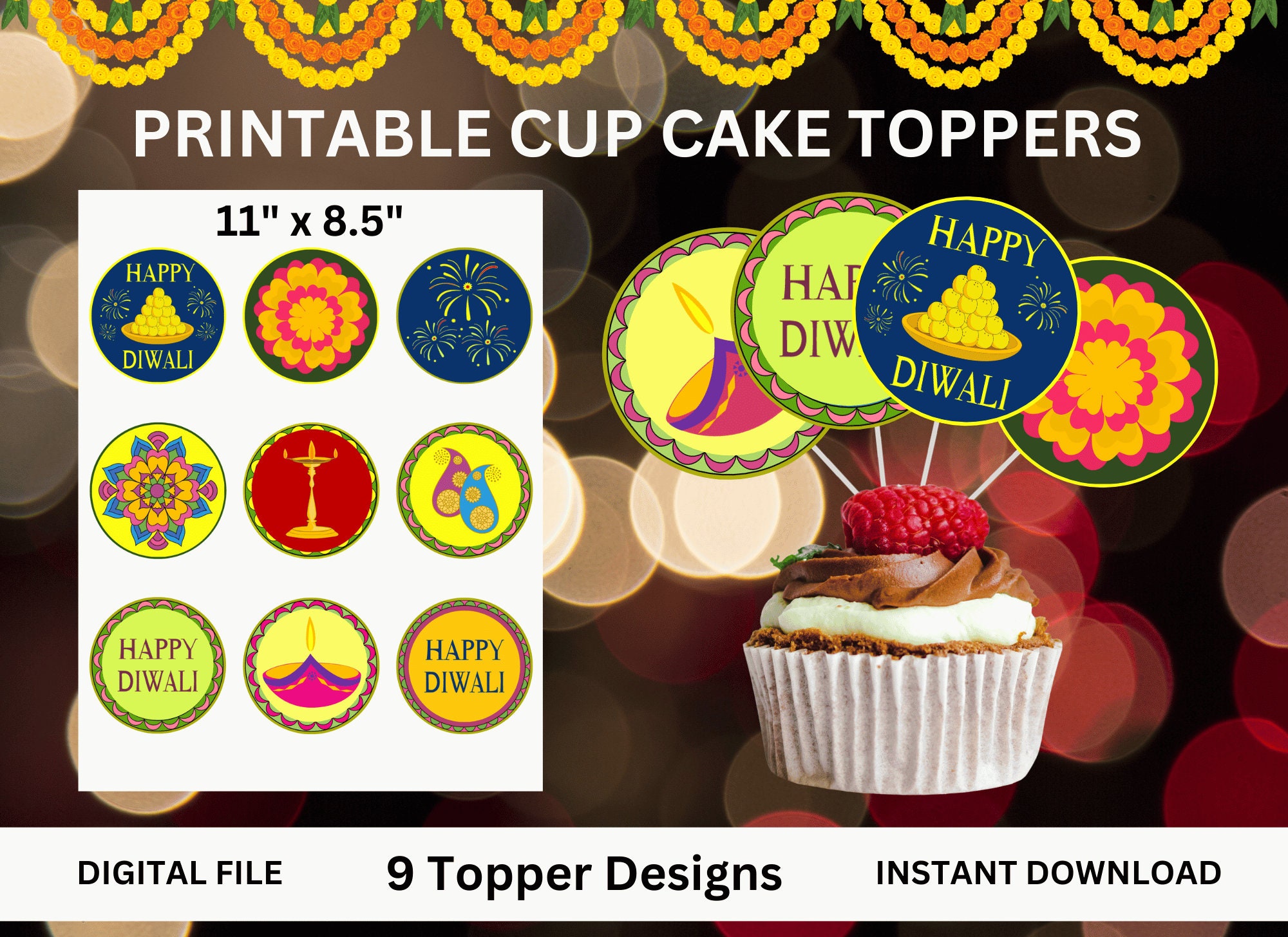 Diwali Cup Cake Toppers Digtal, DIY Diwali Printable,diwali Gift/favor ...
