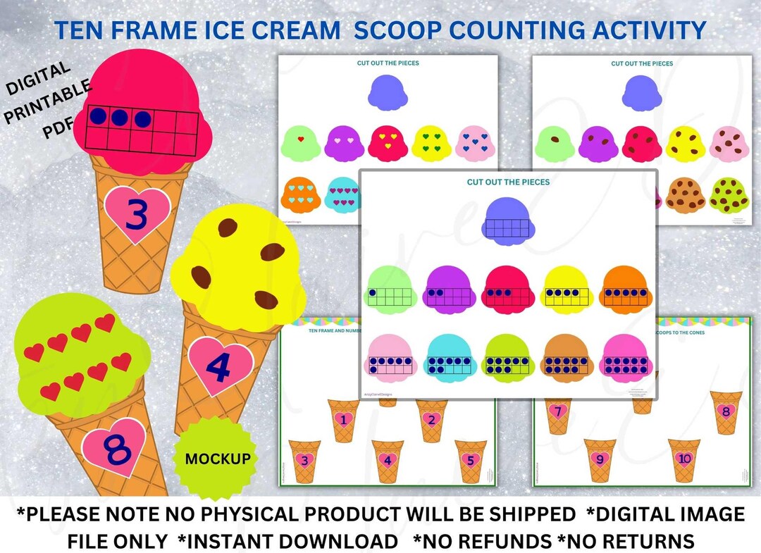 Ten Frame and Ice Cream Scoop Counting Activity, 3 Stack, Play ...