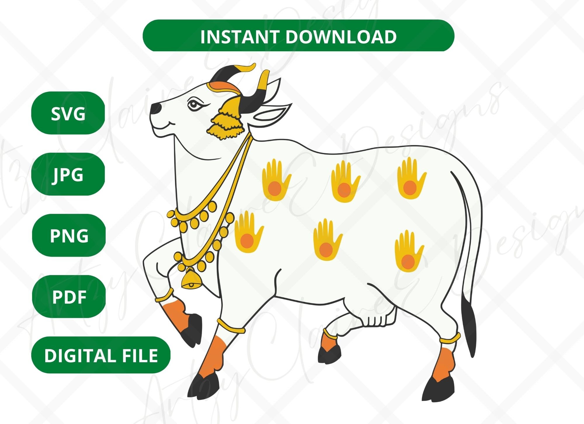 Pichwai Cow SVG– Digital Download DIY Art for Hindu Festivals, Pongal ...