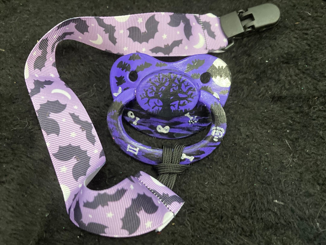 Purple Batty Night Little Space Clip, Pastel Goth Pacifier Clip, Spooky ...