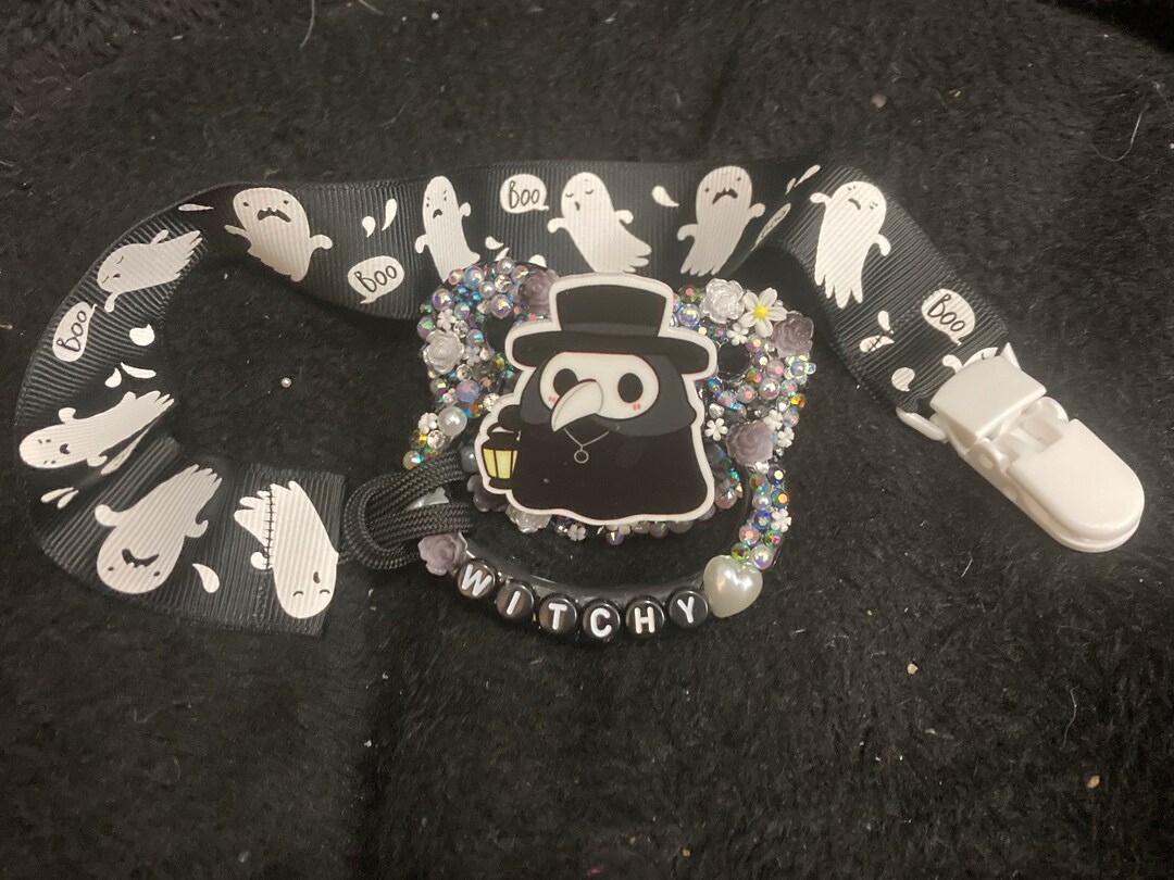 Black Ghost Boo Little Space Clip, Pacifier Clip, Goth Halloween Little ...