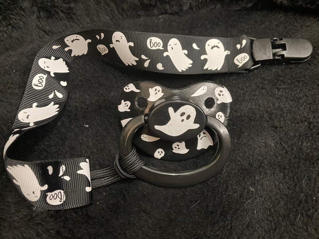 Black Ghost Boo Little Space Clip, Pacifier Clip, Goth Halloween Little ...