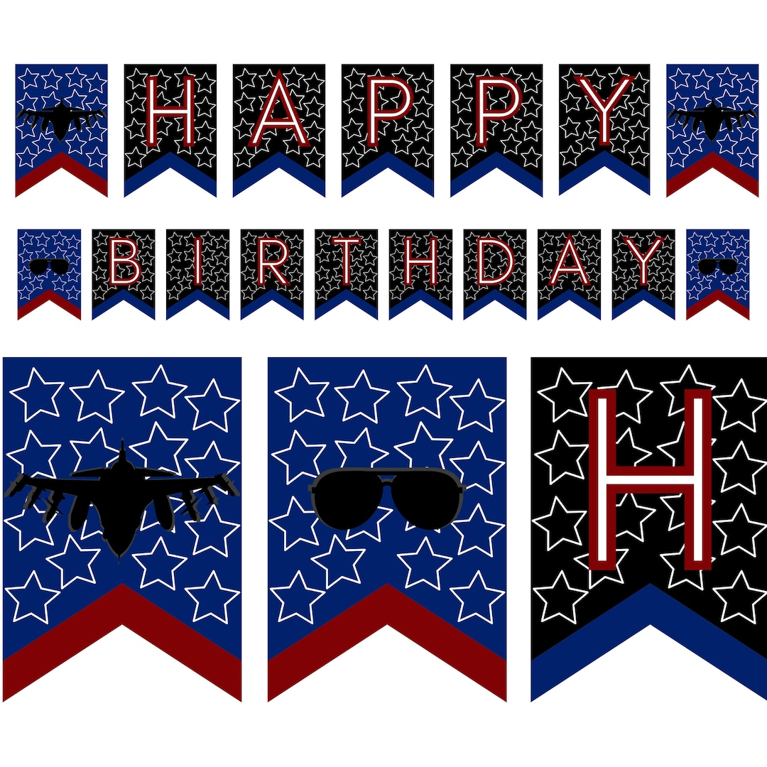 PRINTABLE Fighter Jet happy Birthday Banner - Etsy