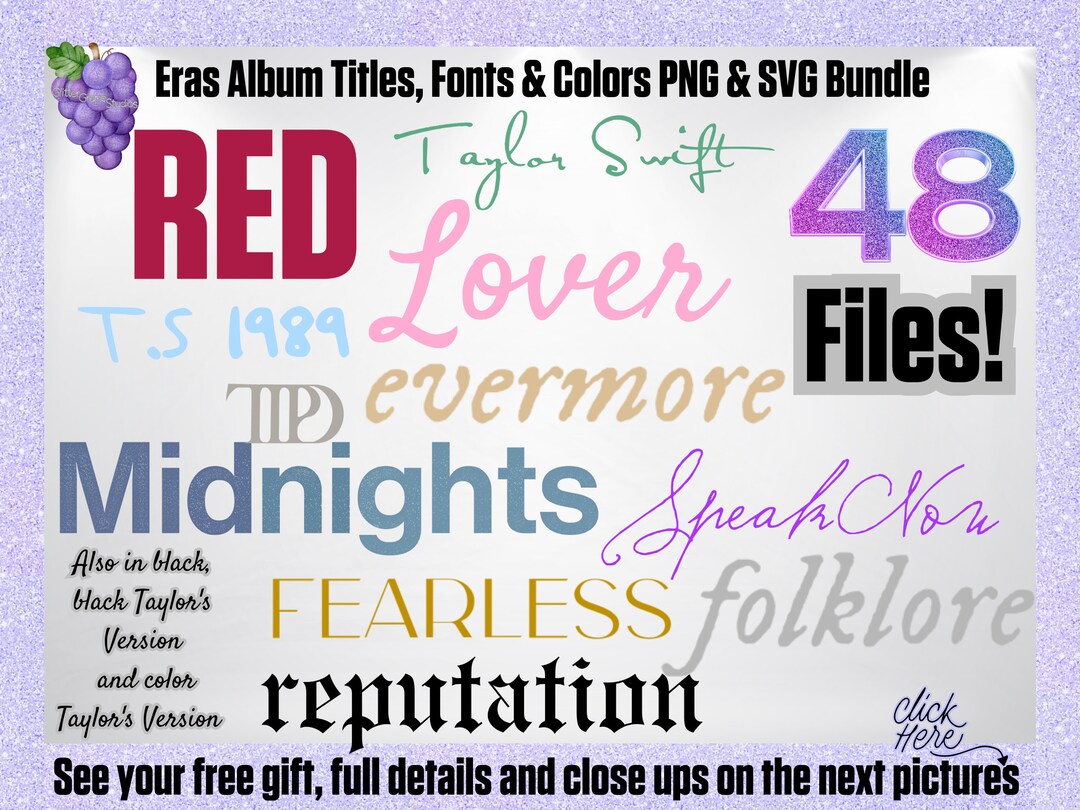Taylor Swift Album Font Titles PNG, SVG Bundle,Eras Albums Sublimation ...
