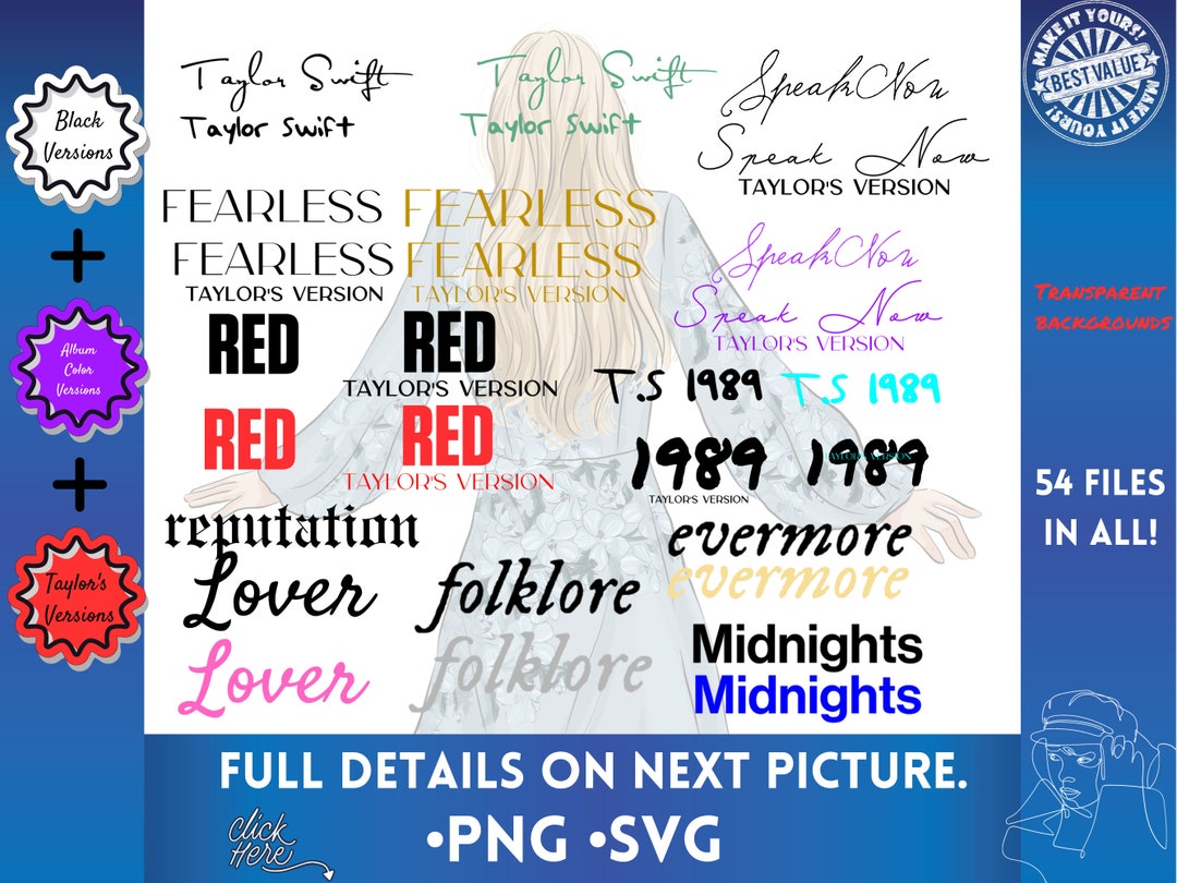 Taylor Swift Album Font Titles PNG & SVG Bundle the Eras - Etsy UK