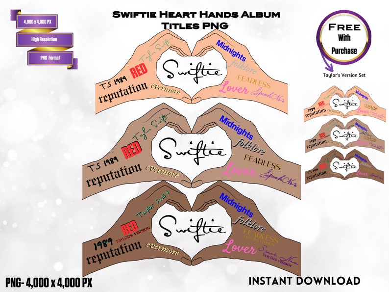 Taylor Swift Heart Hands Album Titles Swiftie PNG for Swiftie Merch ...