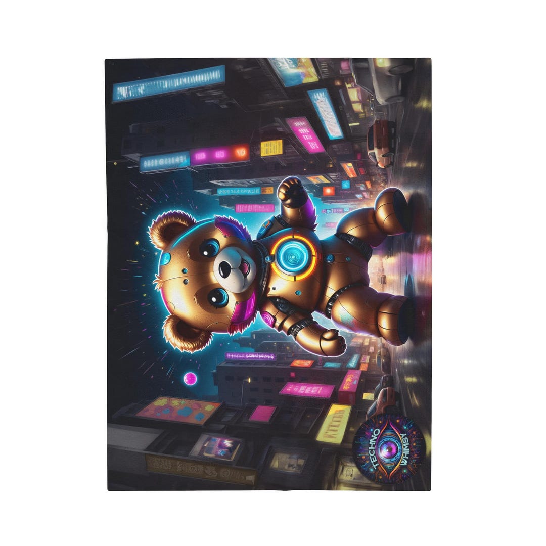 Cyberpunk Teddy Bear Velveteen Plush Throw Blanket Futuristic Comfort ...