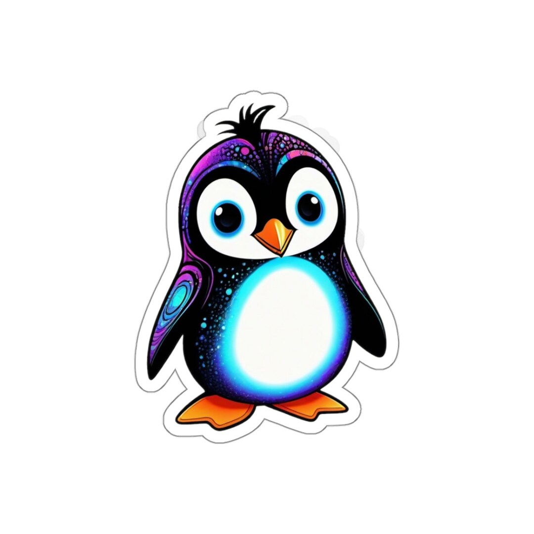 Glittery, Cute, Groovy Cartoon Penguin Sticker, Psychedelic Patterns ...