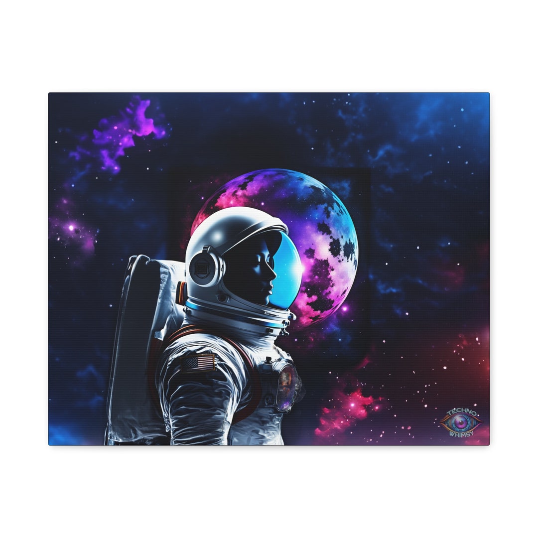 Astronaut Profile Full Moon in Space Cosmic Canvas Print Celestial ...