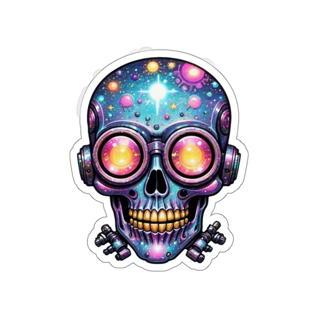 Psychedelic Galaxy Industrial Punk Sugar Skull Sticker, Fun Creepy Cute ...
