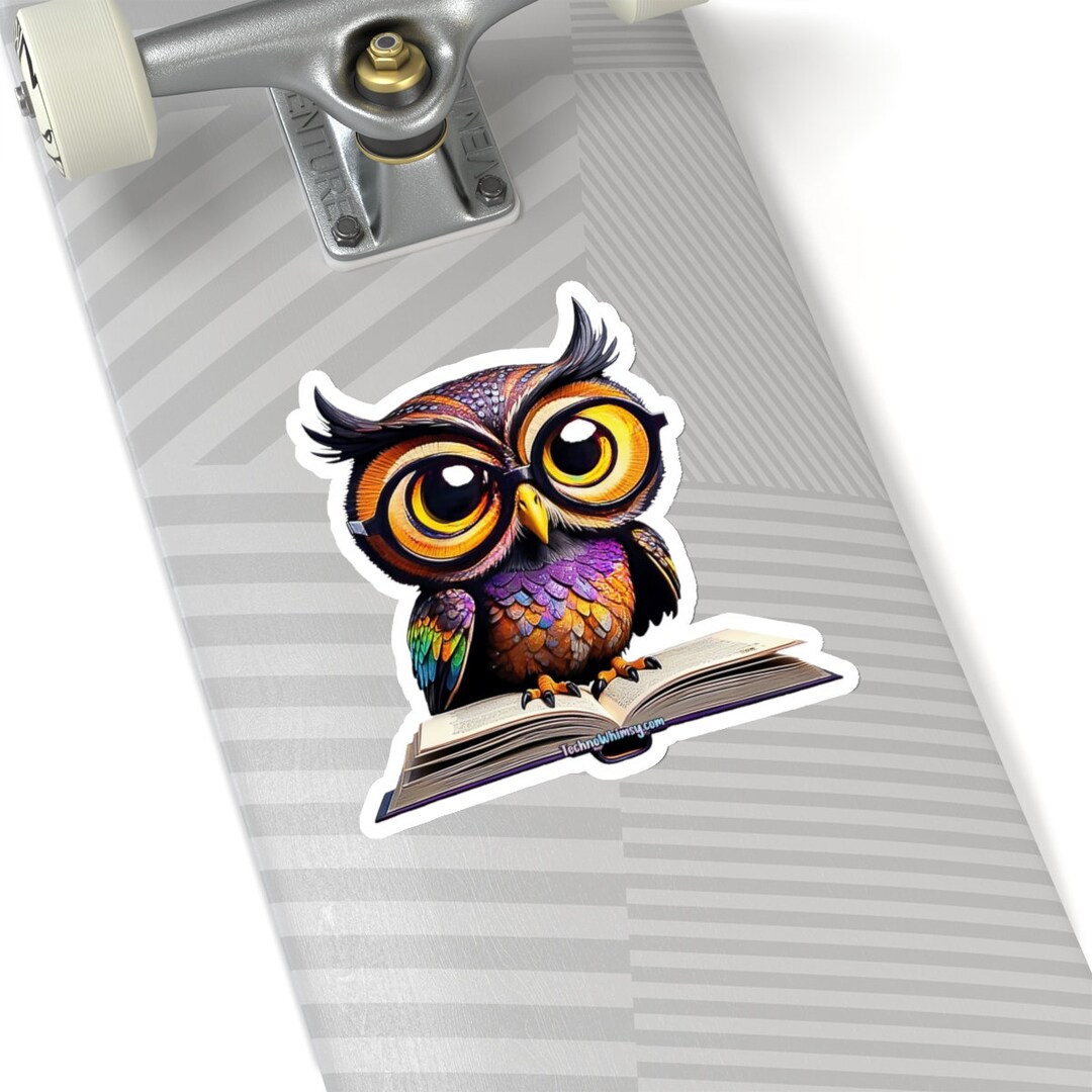 3D Multicolored Owl on an Open Book, Cute Animal Sticker, Illustrated ...