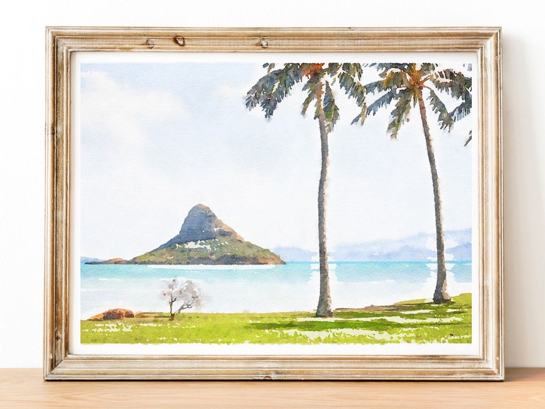 Hawaii O'ahu Watercolor Print, Hawaii Travel Drawing, Beach Wall Art ...