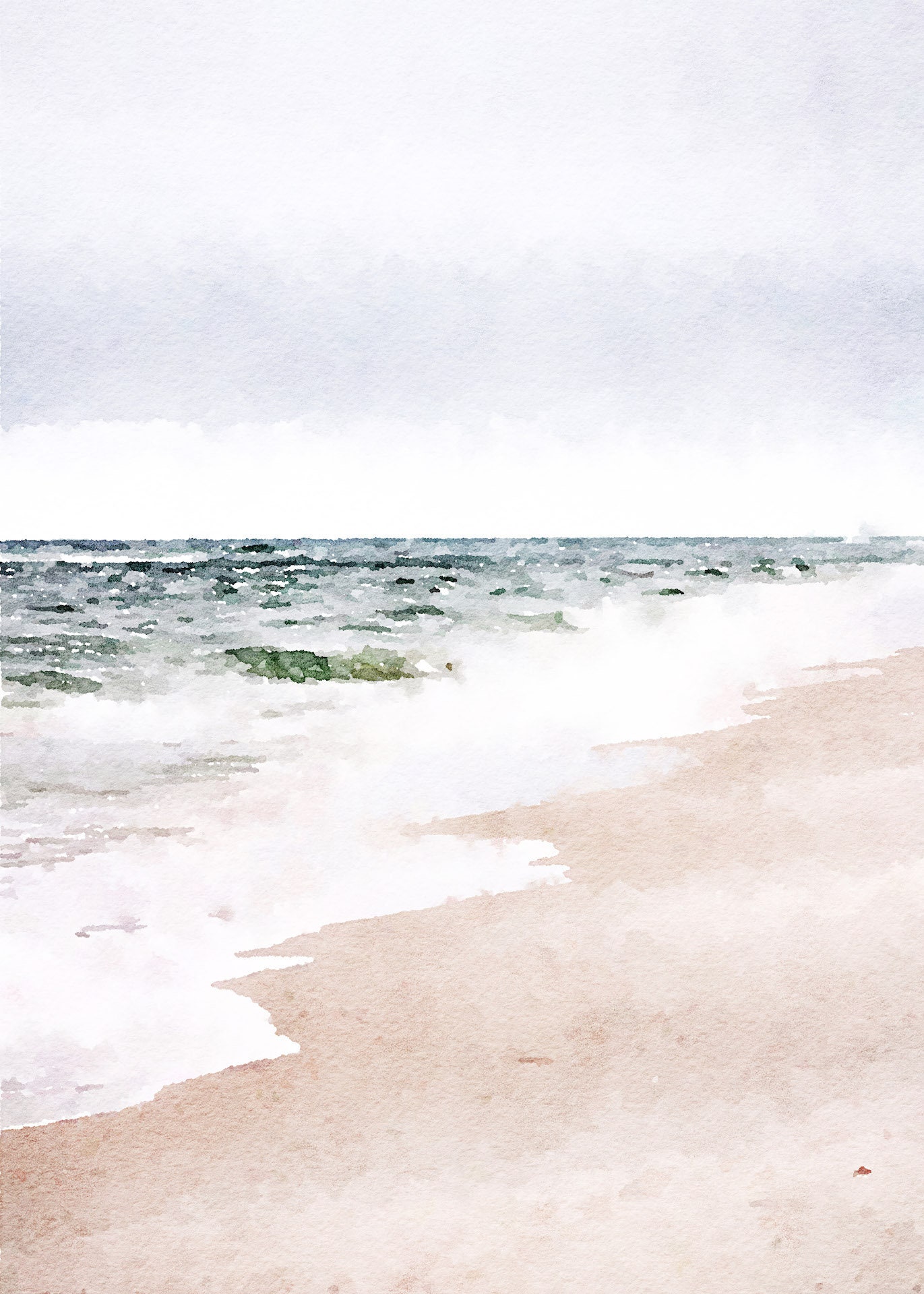 Neutral Beach Watercolor Print Coastal Watercolor Painting Seascape ...