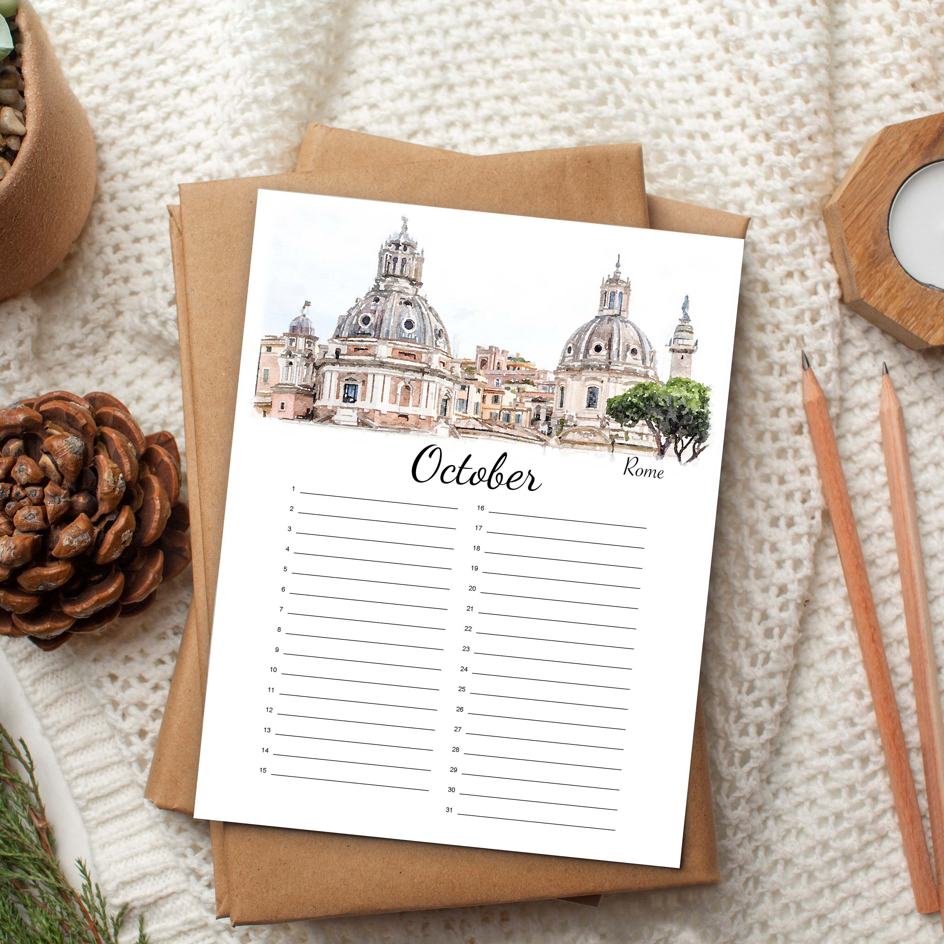 Italy Travel Printable Calendar, Perpetual Birthday Calendar, Italy ...