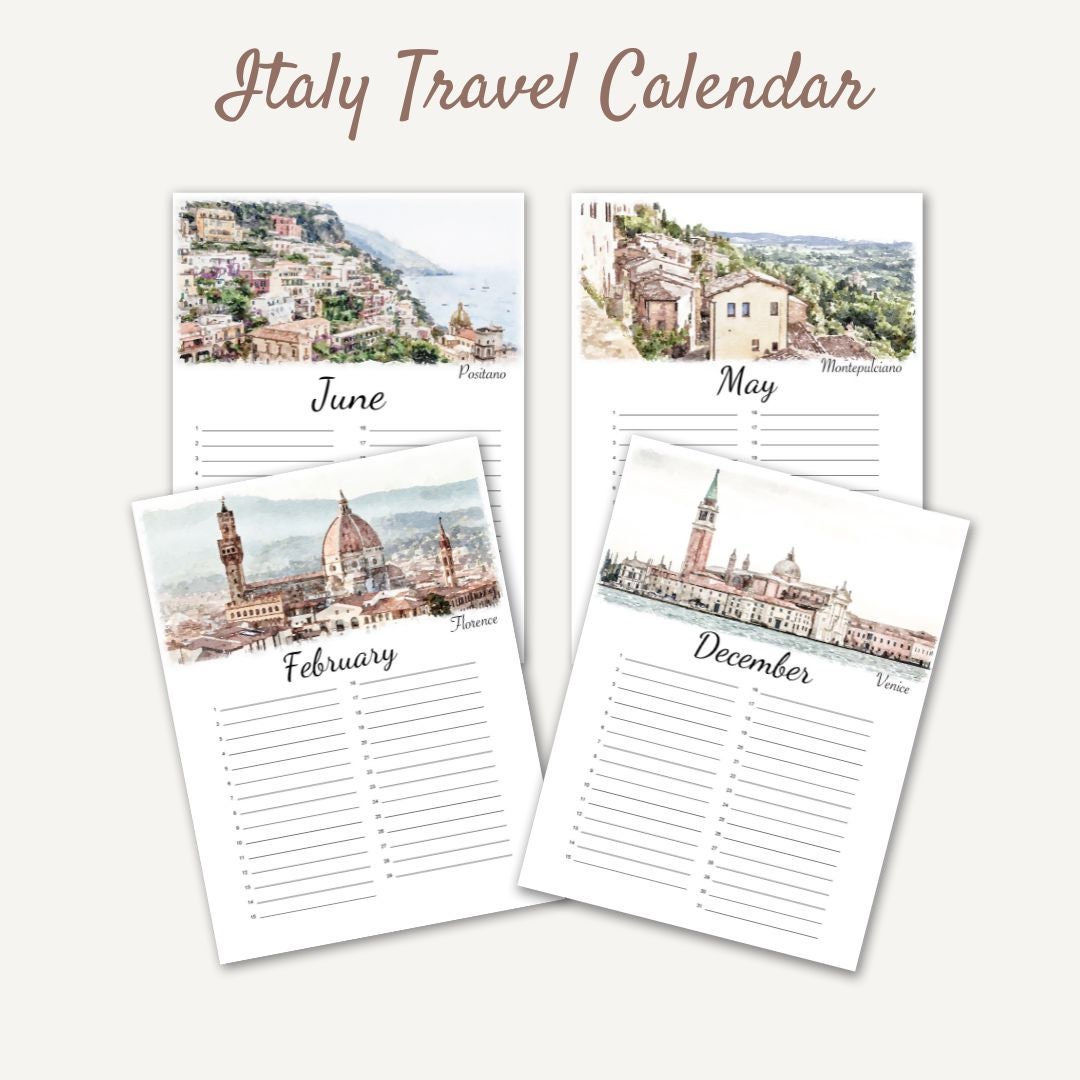 Italy Travel Printable Calendar Perpetual Birthday Calendar - Etsy