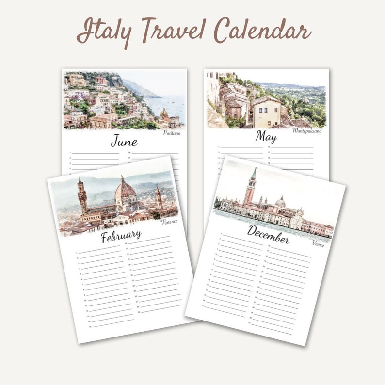 Italy Travel Printable Calendar, Perpetual Birthday Calendar, Italy ...