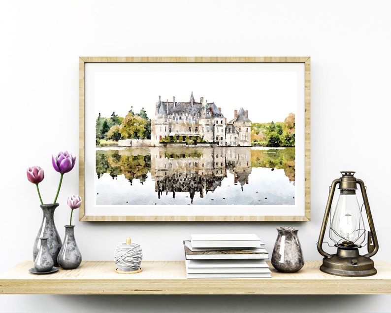 Chateau De La Bretesche Castle Watercolor Print, Missillac, France Wall ...