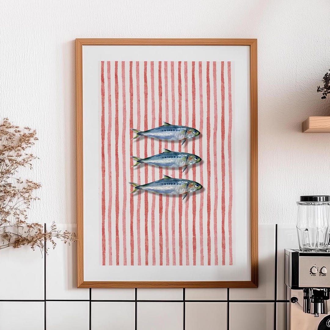 Striped Sardines Digital Art Print, Fish Art Poster, Kitchen Aesthetic ...