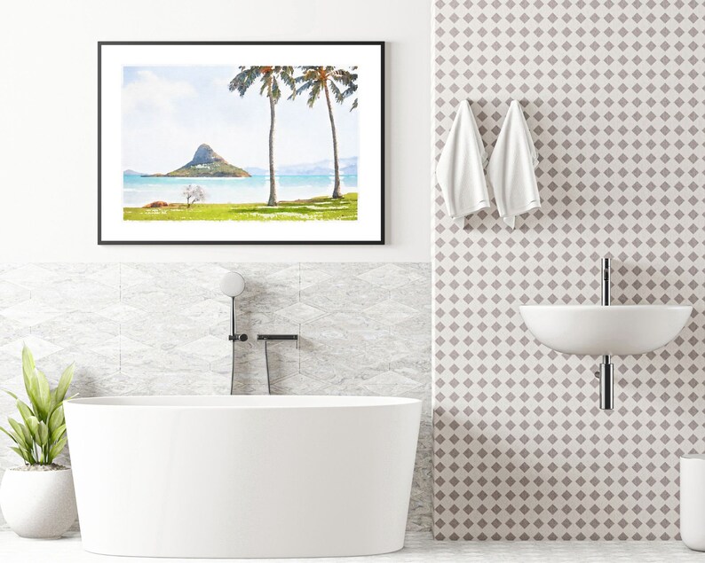 Hawaii O'ahu Watercolor Print, Hawaii Travel Drawing, Beach Wall Art ...