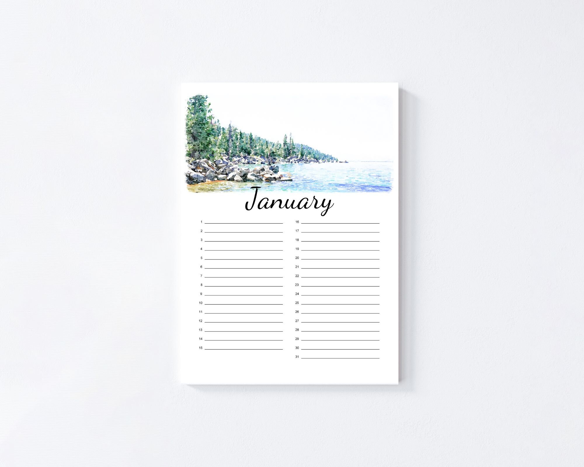 Printable Perpetual Calendar, Landscape Birthday Calendar, Gift for ...