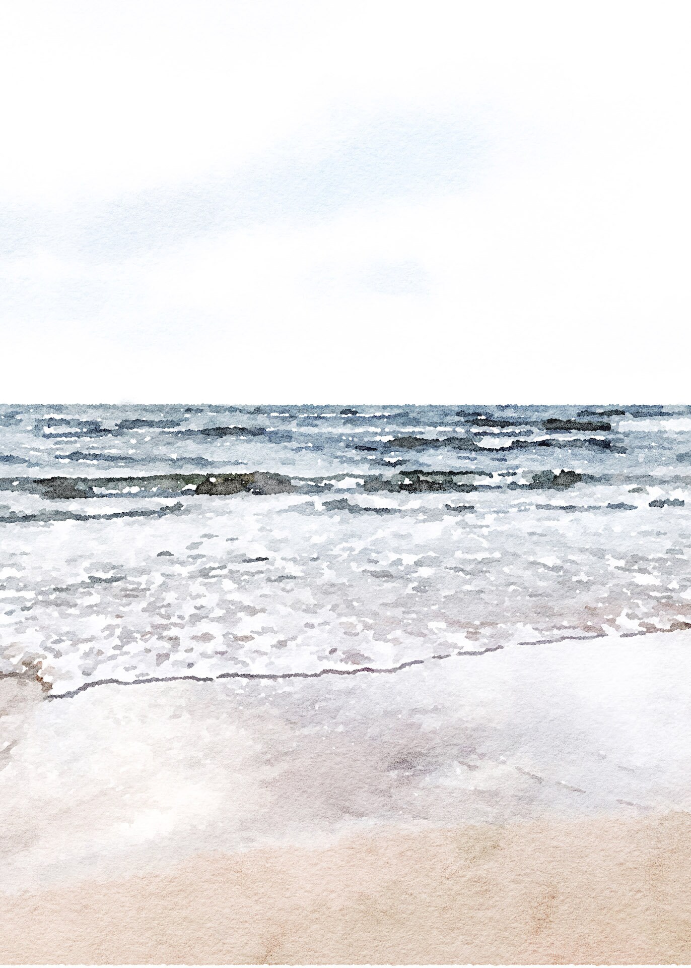 Neutral Beach Print Set of 3 Wall Art, Beach Watercolor Paintings ...
