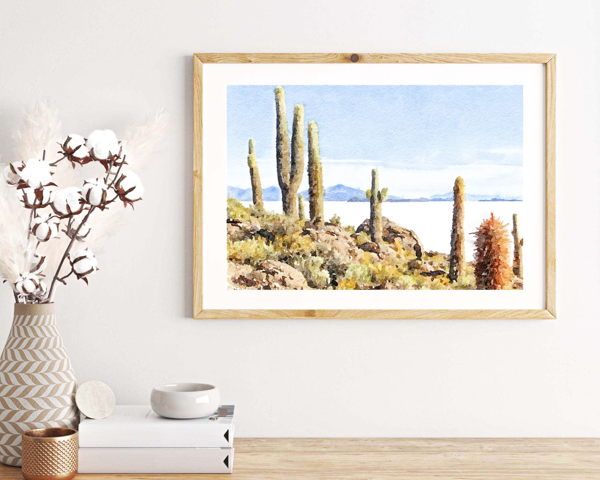 Salar De Uyuni Bolivia Watercolor Print, Cactus Print, South America ...